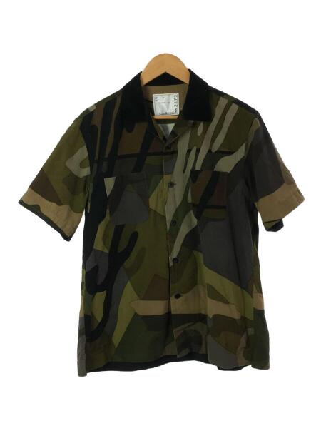 【中古】サカイ sacai × KAWS カモフラ柄半袖シャツ オープンカラー 1 黒 マルチカラー 21-02573 メンズ Sacai kaws シャツ 21-02573M